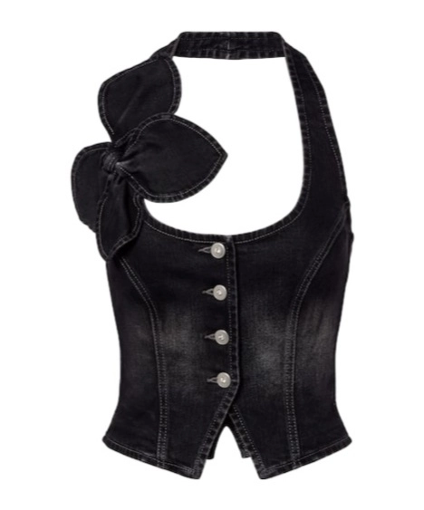 AREA Bow-detail Denim Top