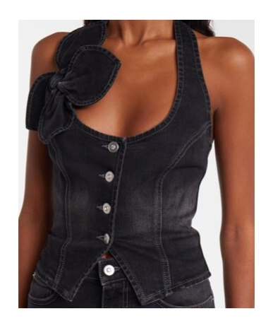 AREA Bow-detail Denim Top