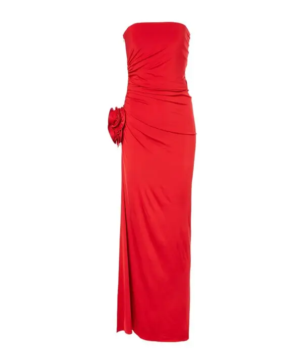 Magda Butrym Floral Appliqué Ruched Jersey Maxi Dress
