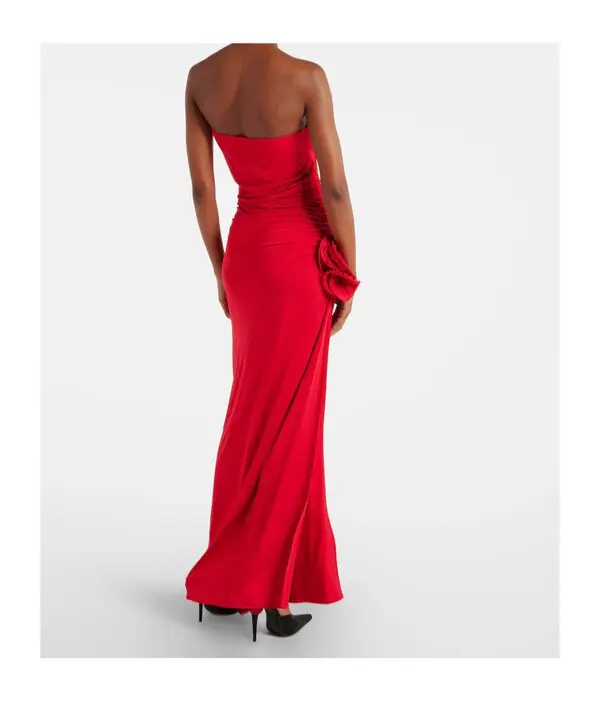 Magda Butrym Floral Appliqué Ruched Jersey Maxi Dress