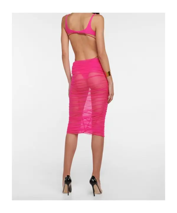 MUGLER Cutout Paneled Tulle Midi Dress