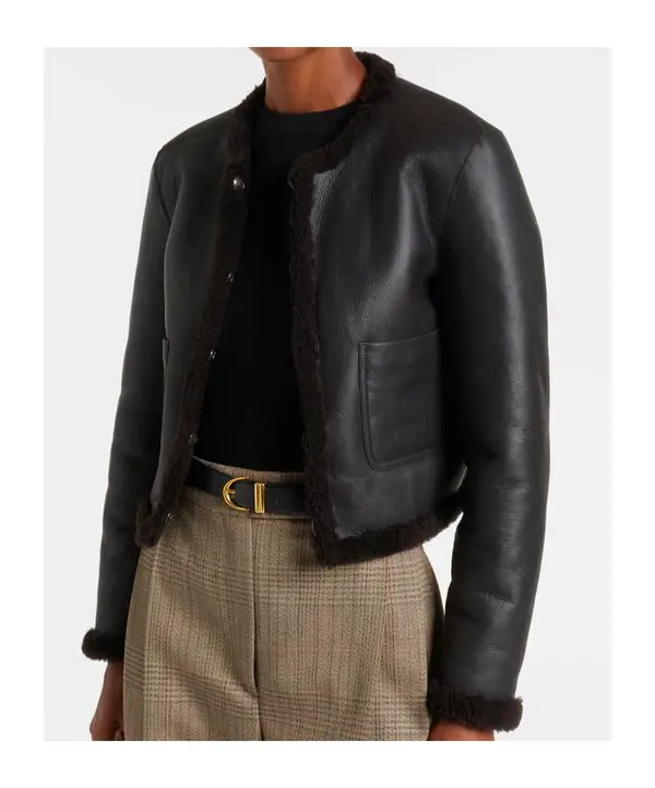 Dorothee Schumacher Crew Neck Long Sleeve Leather Jacket