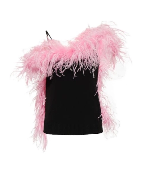 Attico Feather-trimmed Knitted Top