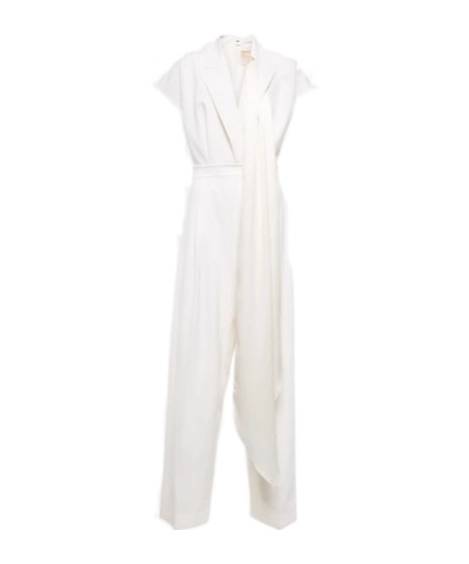 ROKSANDA Bridal Cape-detail Wool Jumpsuit - White