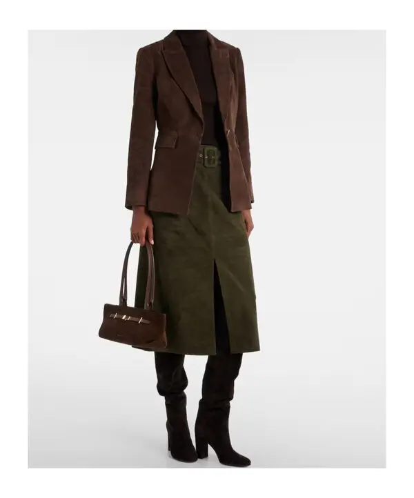 Veronica Beard Alexie Belted Suede Midi Skirt - Green