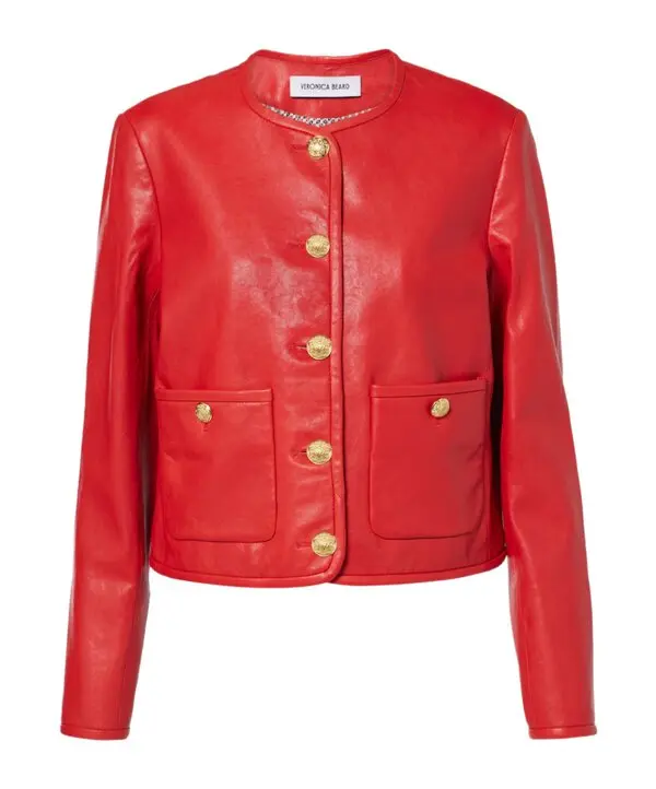 Veronica Beard Andrea Leather Jacket - Red