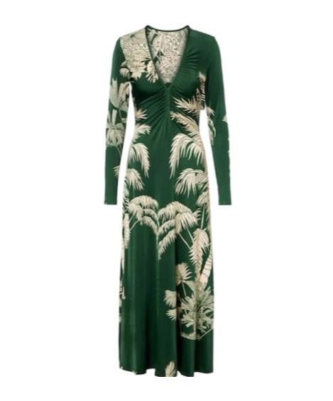 Johanna Ortiz Printed Ruched Jersey Midi Dress - Green