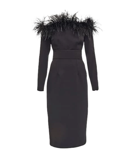 SAFIYAA LONDON Feather-trimmed Midi Dress - Black