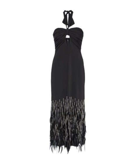Johanna Ortiz Feather-trimmed Crepe Dress - Black
