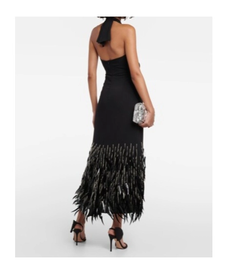 Johanna Ortiz Feather-trimmed Crepe Maxi Dress