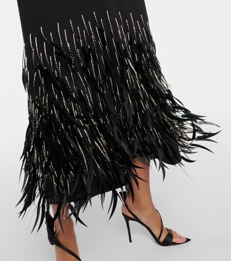 Johanna Ortiz Feather-trimmed Crepe Maxi Dress