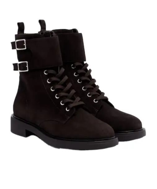 GIANVITO ROSSI Shearling-lined Suede Combat Boots - Black