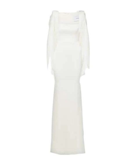 Alex Perry Bridal Portrait Cape-detail Satin Gown - White