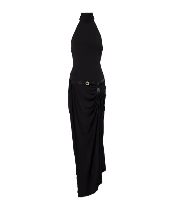 Coperni Belted Asymmetric Draped Halterneck Maxi Dress