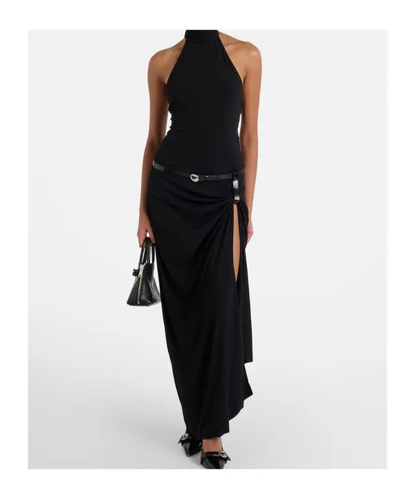 Coperni Belted Asymmetric Draped Halterneck Maxi Dress