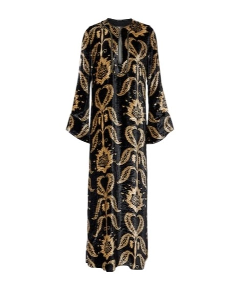 Johanna Ortiz Embroidered Velvet Maxi Dress - Black