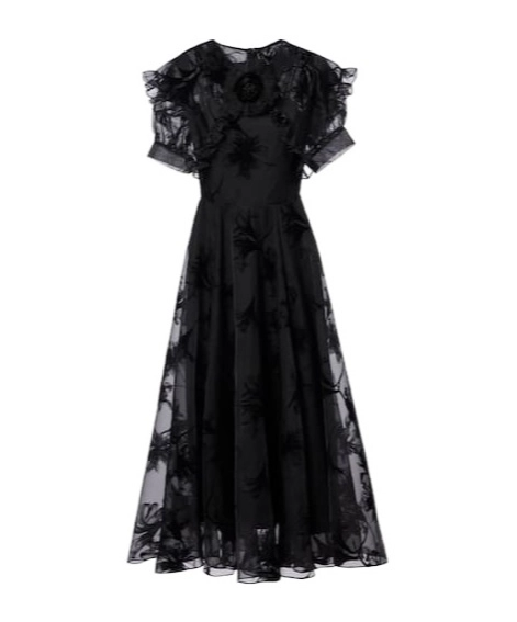 RODARTE Ruffled Floral Organza Midi Dress - Black