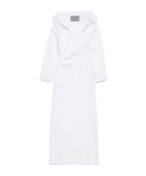 Balenciaga Off-shoulder Shirt Dress - White