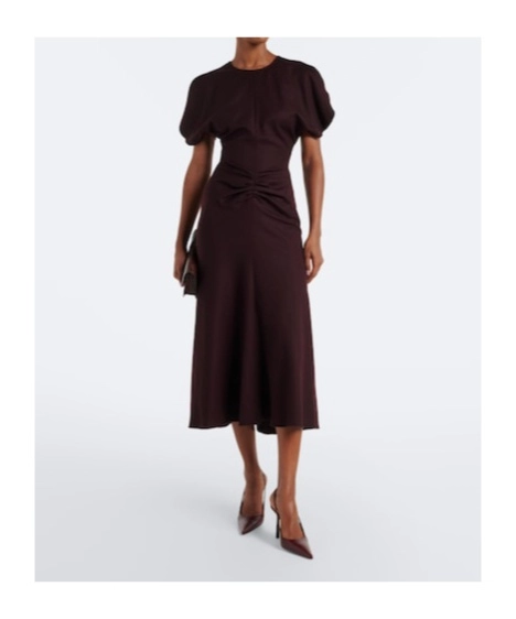 Victoria Beckham Bela Gathered Virgin Wool Midi Dress - Black