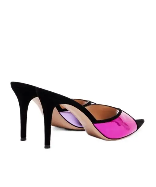 GIANVITO ROSSI 85 Suede-trimmed Metallic Leather Mules