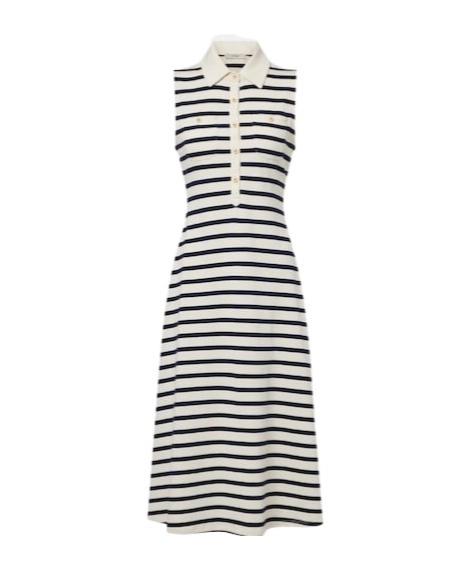 FRAME Sea Breeze Striped Cotton Polo Dress - White