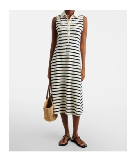 FRAME Striped Cotton Polo Midi Dress