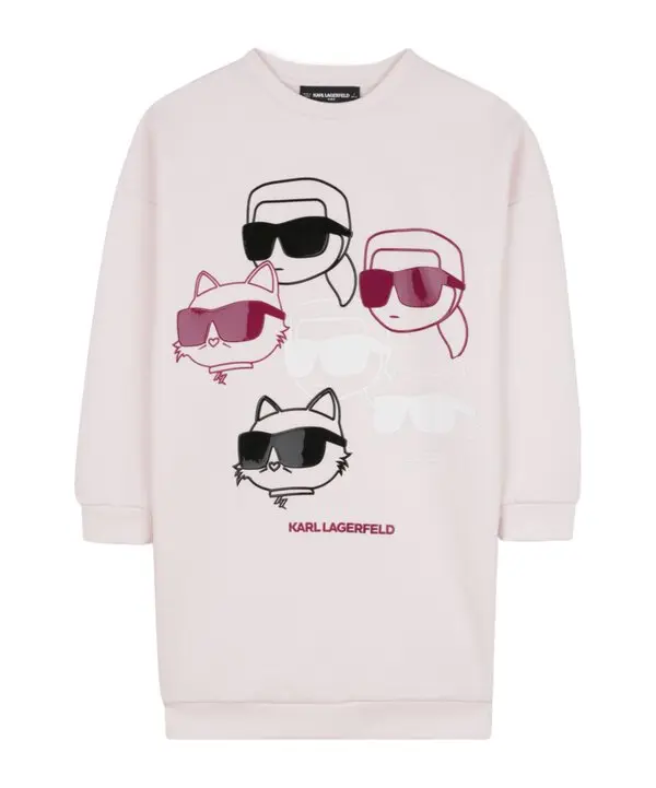 Karl Lagerfeld Long-sleeved Round Neck Dress - White