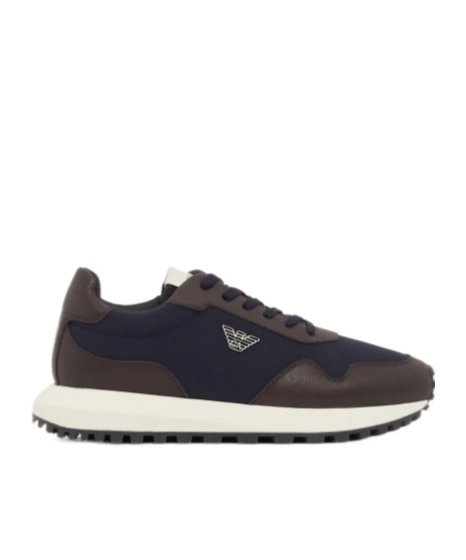 Emporio Armani Recycled Nylon Sneakers With Regenerated Saffiano Details - Brown