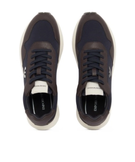 Emporio Armani Logo-plaque Panelled Sneakers - Brown
