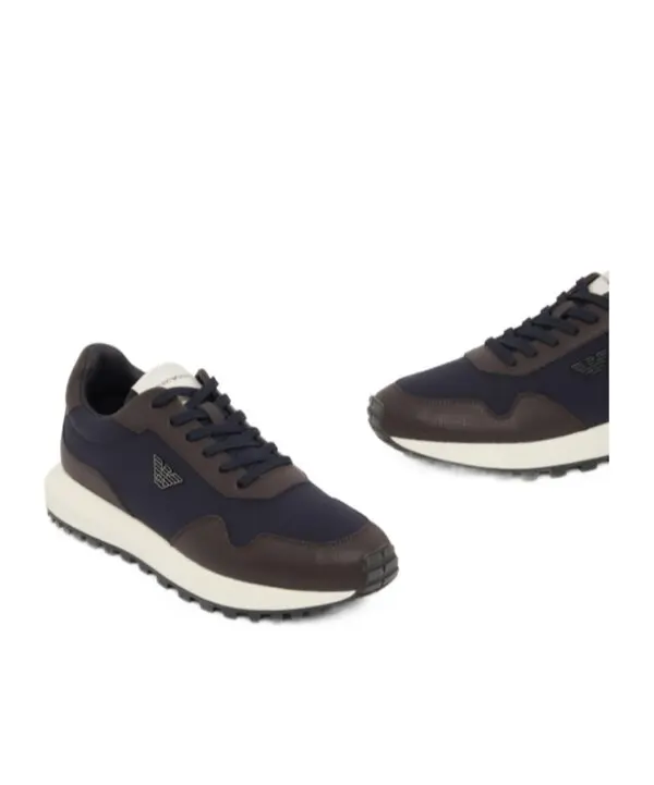 Emporio Armani Logo-plaque Panelled Sneakers - Brown