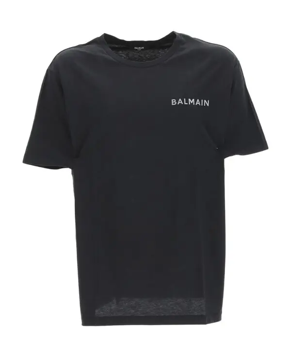 Balmain Oversized Cotton T-shirt With Small Logo - Black