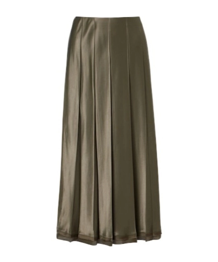 Vince Pleated Satin Midi Skirt