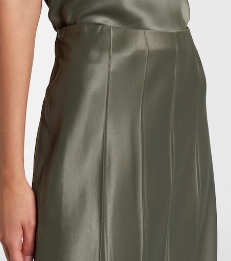 Vince Pleated Satin Midi Skirt