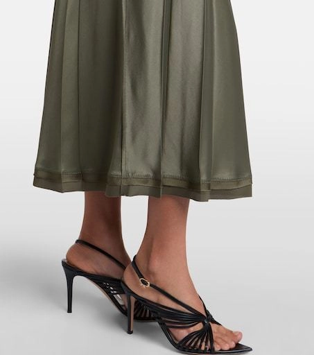 Vince Pleated Satin Midi Skirt