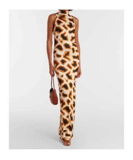Christopher Esber Animal Print High Neck Maxi Dress