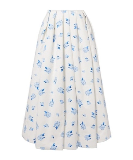 LEO Victoria Floral Pleated Cotton Maxi Skirt - White