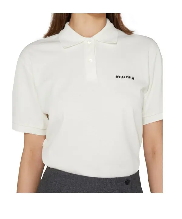 Miu Miu Piqué Cotton Polo Shirt - White