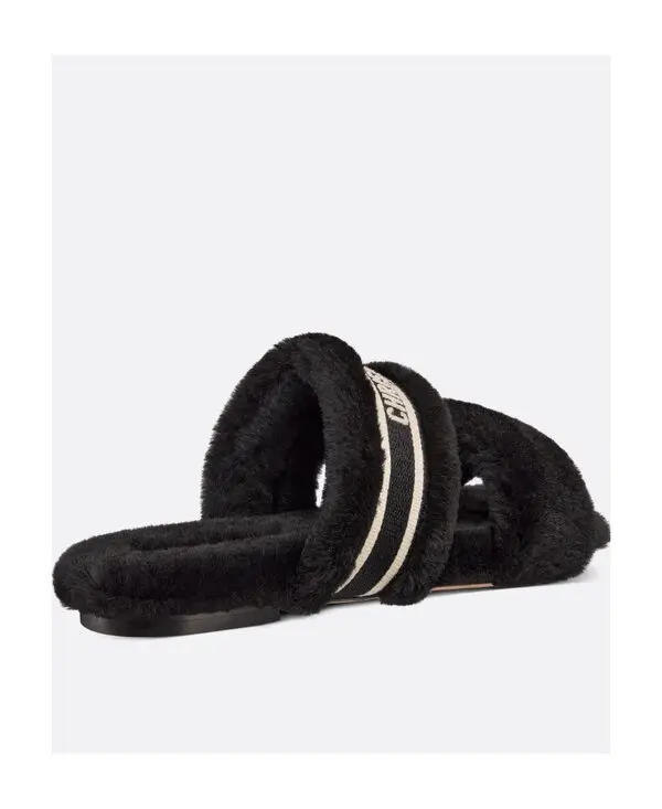 Dior Chez Moi Logo Embroidered Fur Slides