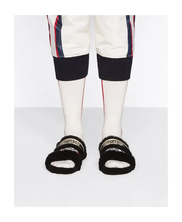 Dior Chez Moi Logo Embroidered Fur Slides