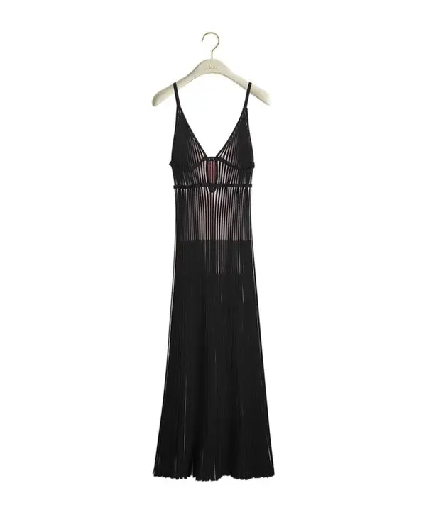 Dior Riviera Long Fitted Dress With Tonal Bows - Black