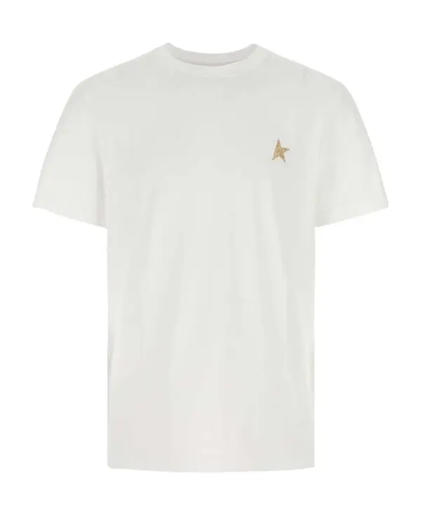 GOLDEN GOOSE Star Collection T-shirt With Star In Gold Glitter On The Front - White