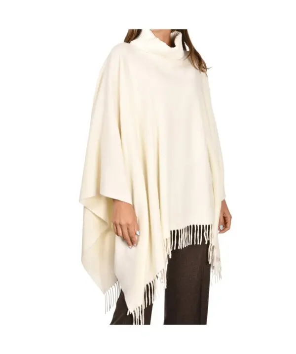 GRAN SASSO Fringed Roll-neck Poncho - White
