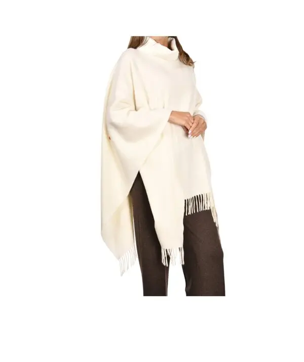 GRAN SASSO Fringed Roll-neck Poncho
