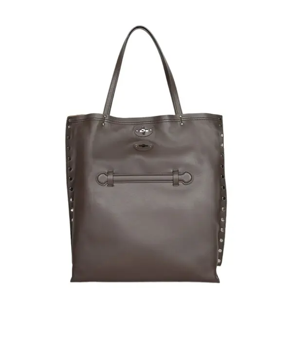 ZANELLATO Medium A'spasso Stud-embellished Leather Tote Bag - Gray