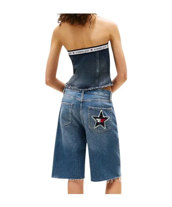 Tommy Hilfiger Strapless Denim Tube Top Vest With Logo Band