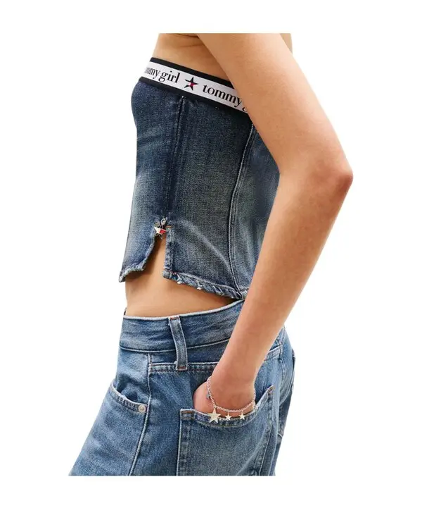 Tommy Hilfiger Strapless Denim Tube Top Vest With Logo Band