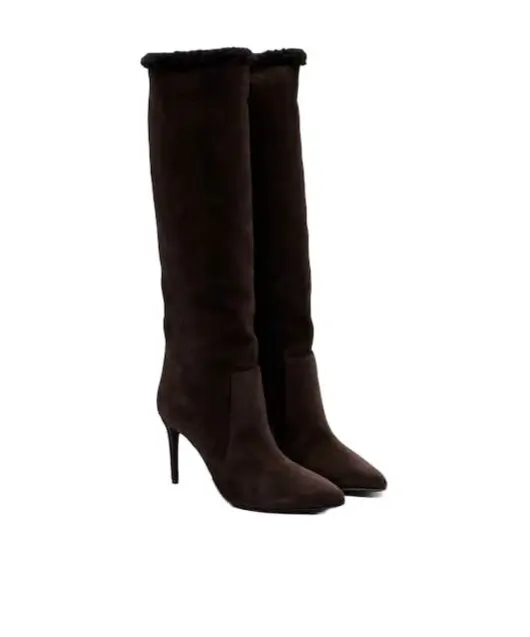 Paris Texas Shearling-trimmed Suede Knee-high Boots - Black