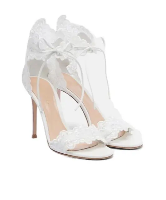 GIANVITO ROSSI Embroidered Leather High Heel Sandals - White