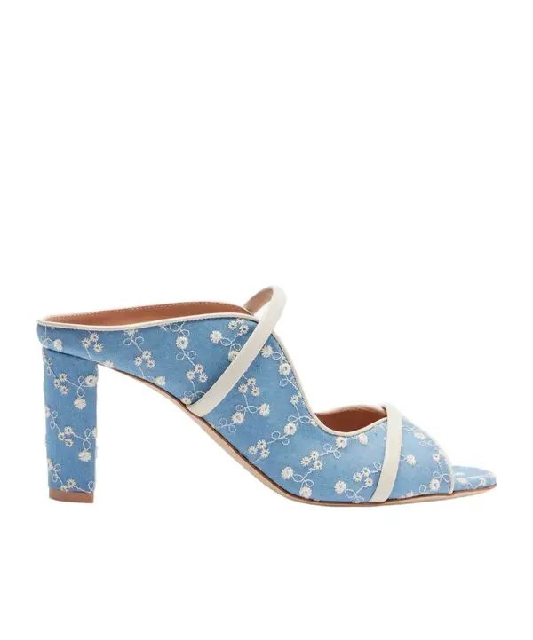 MALONE SOULIERS Norah 70 Embroidered Denim Mules - Blue