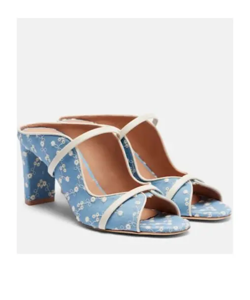 MALONE SOULIERS Norah 70 Embroidered Denim Mules - Blue